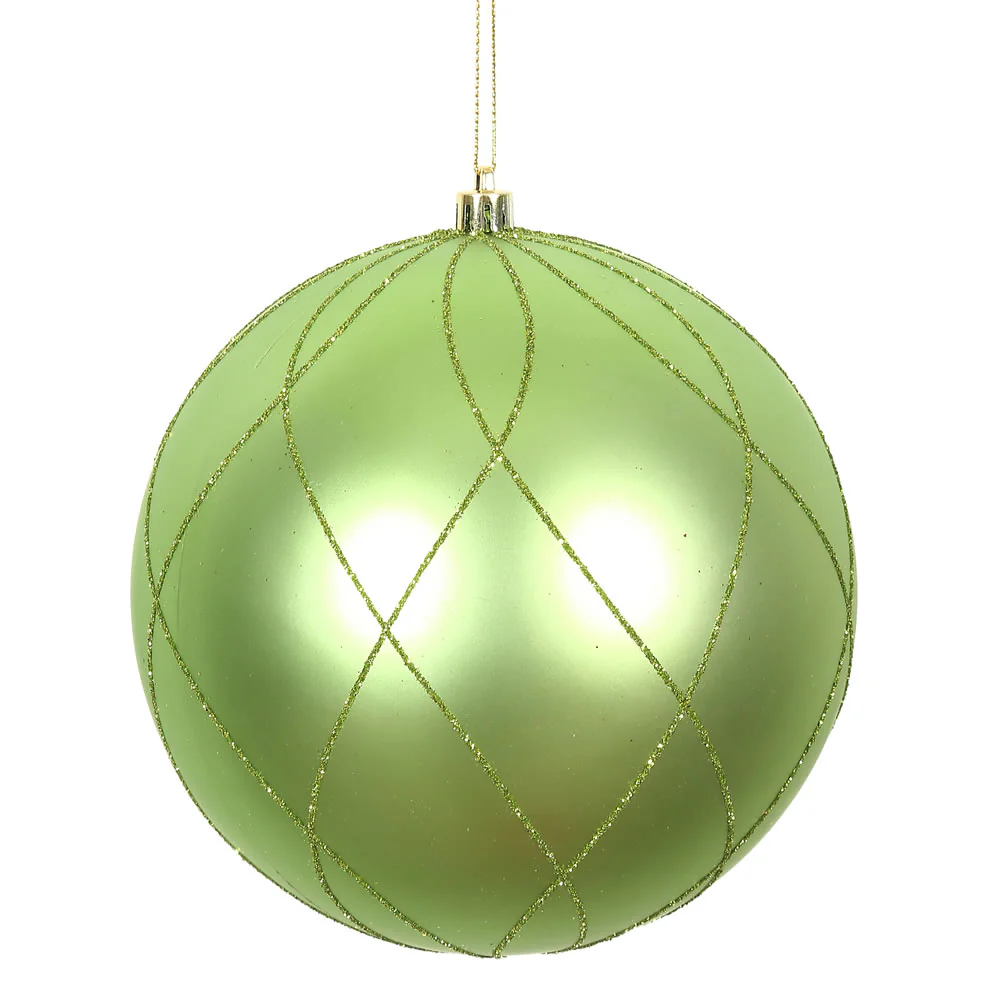 Vickerman 6" Celadon Matte and Glitter Swirl Ball Ornament 3 per Box - Cheap-Us